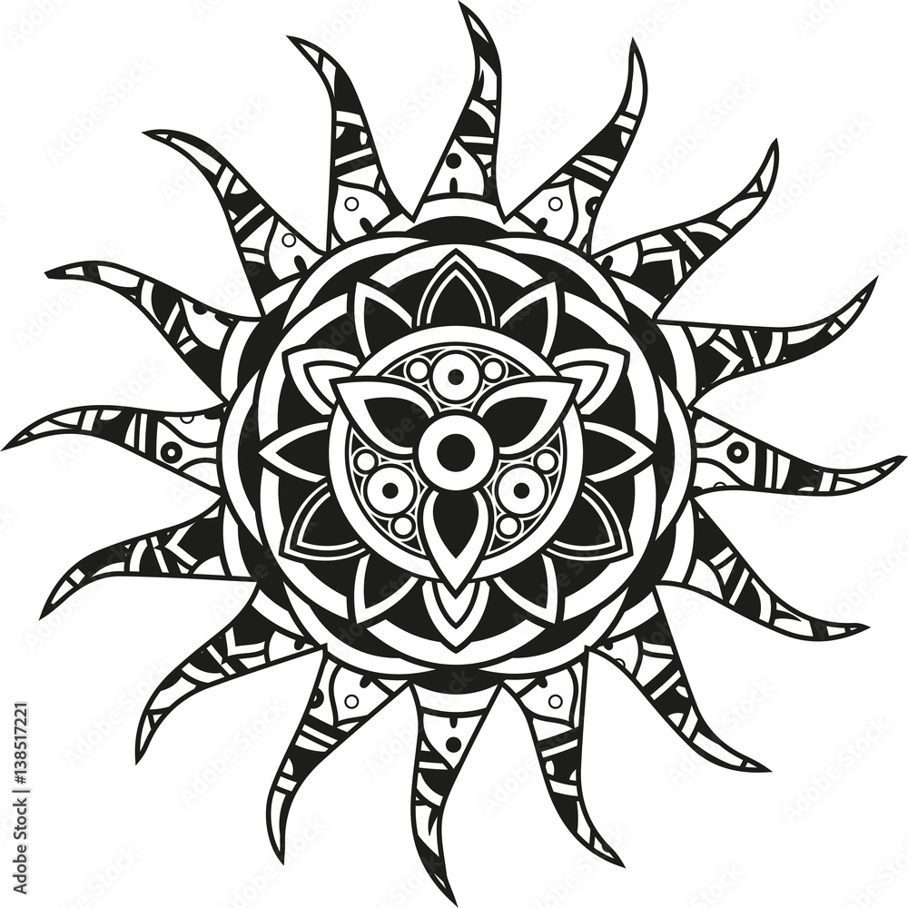 Vector illustration of a mandala sun silhouette Stock Vector | Adobe Stock