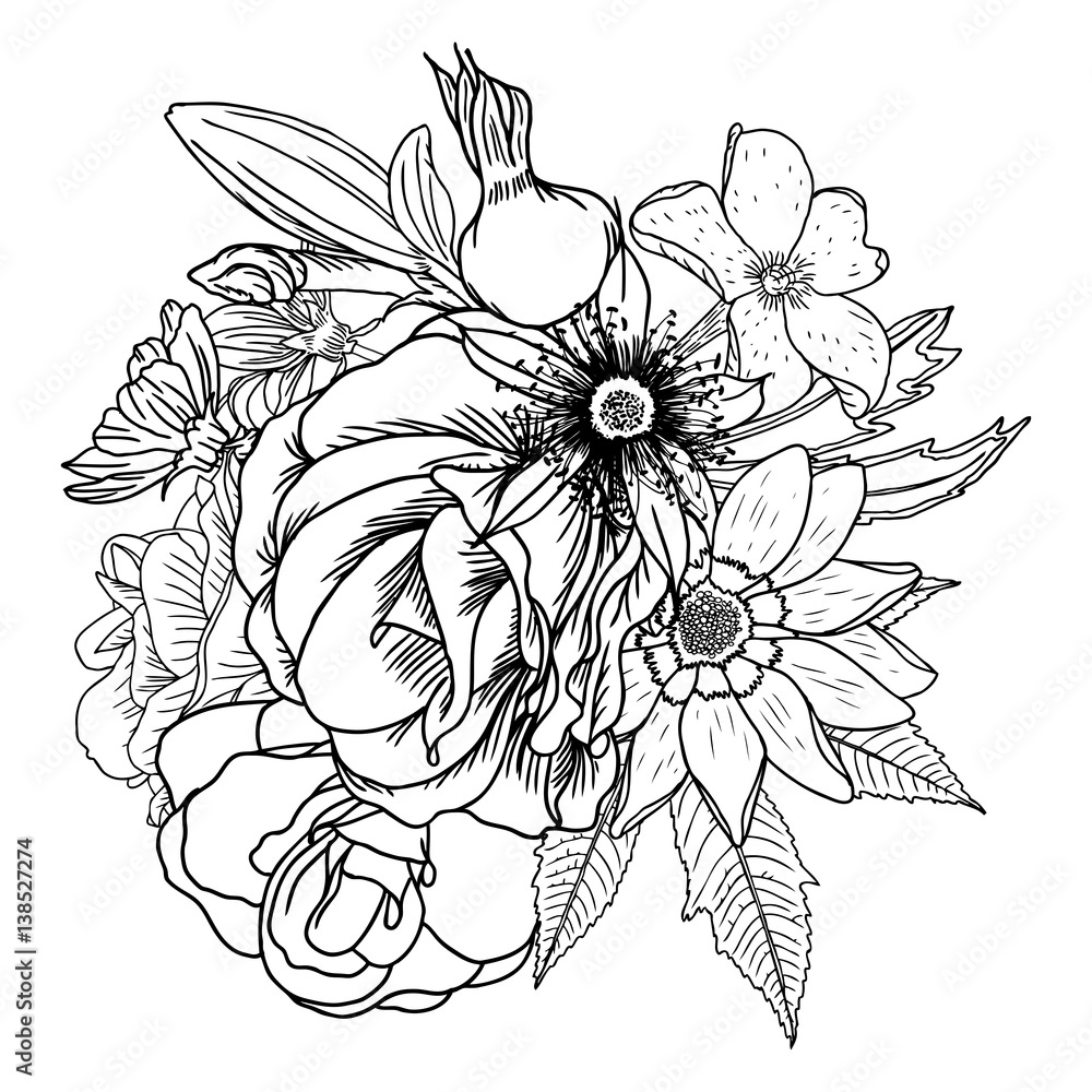 Doodle floral drawing seamless pattern wallpaper. Art therapy coloring ...