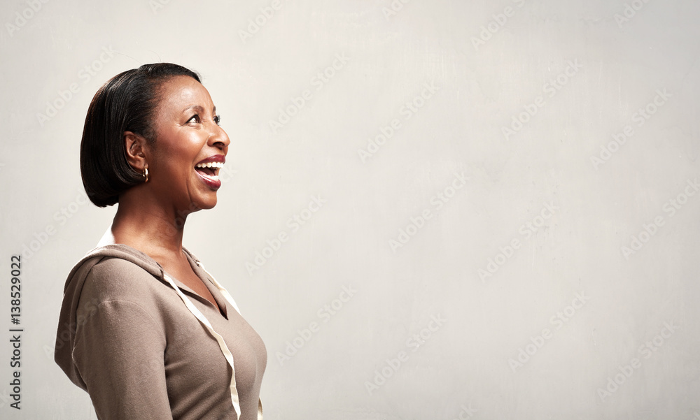 Happy black woman face profile Stock Photo | Adobe Stock
