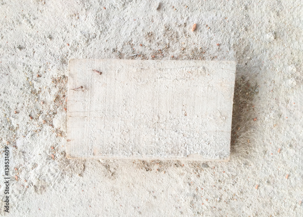 Wood label on rough concrete background.White minimal Stock Photo ...