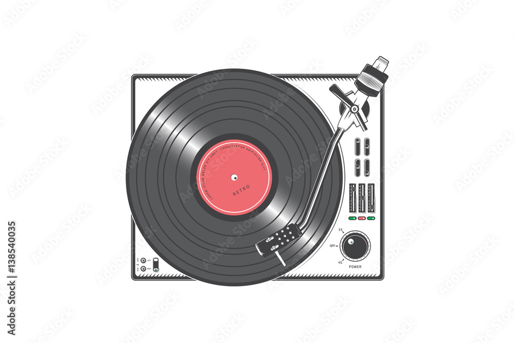Vinyl player with a vinyl disk. Detailed elements. Old retro vintage ...