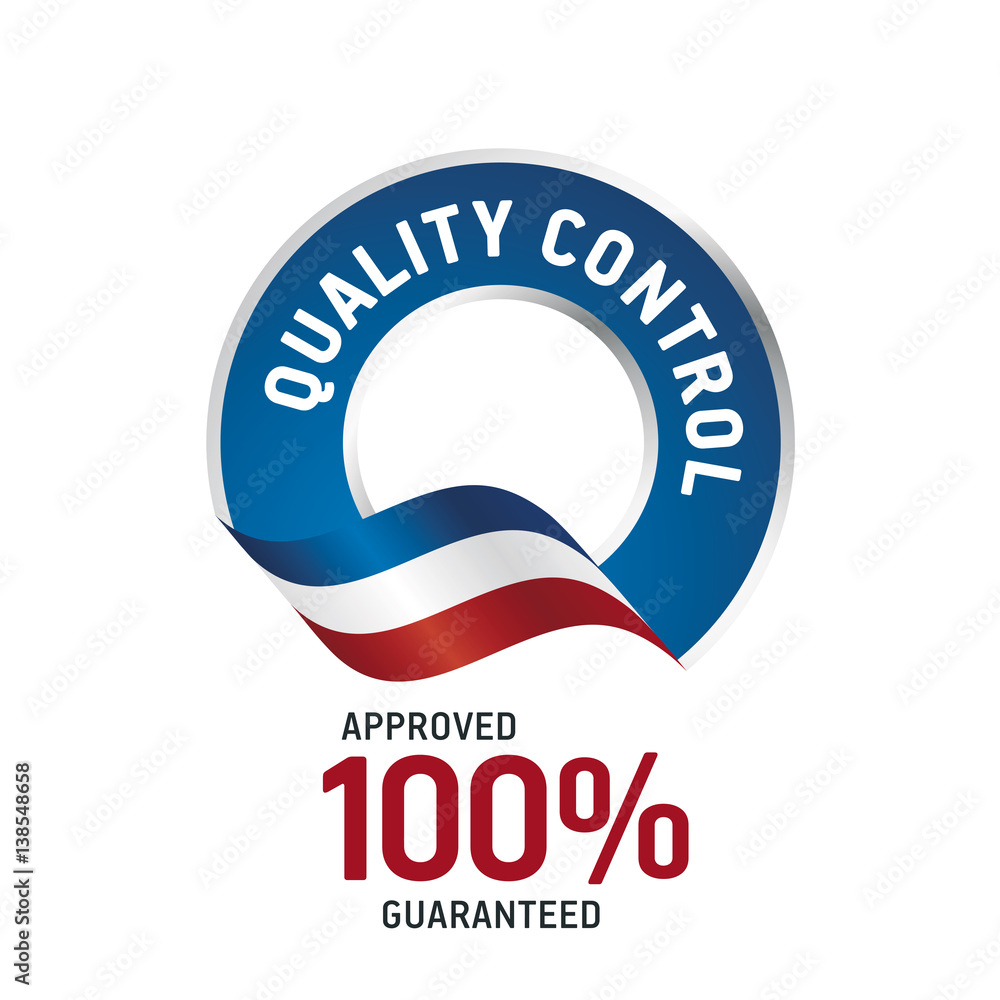 Quality Control blue ribbon label logo icon Stock Vector | Adobe Stock