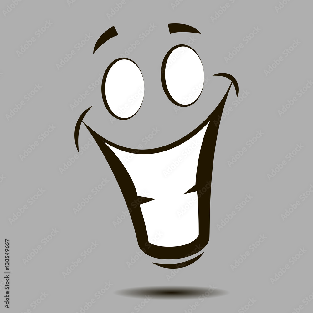 Smiling cartoon. Smiling cartoon face on a gray background in a retro ...