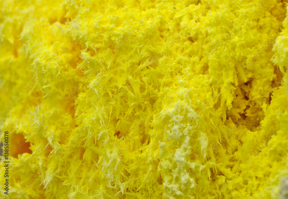 Texture of volcanic crystalline sulfur. Shallow depth of fileld. Nature ...