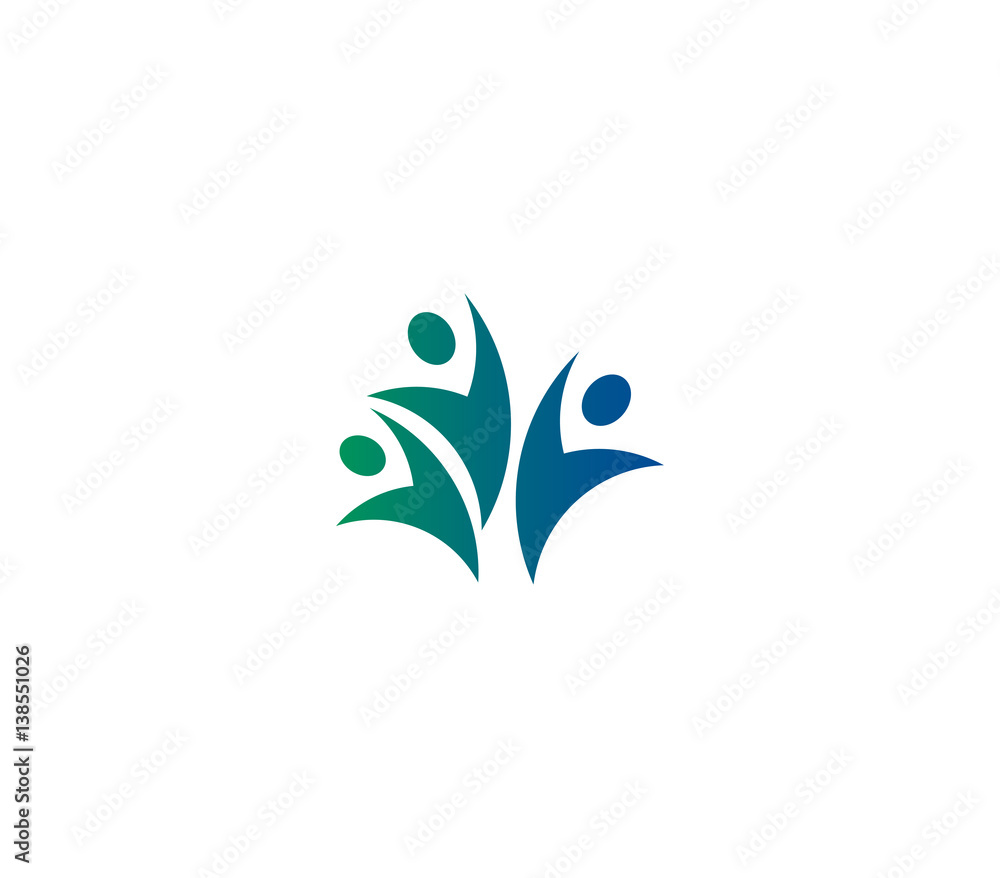 Isolated abstract blue and green color group of three people logo on ...