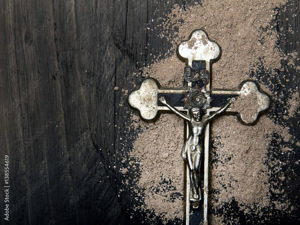 Cross and ash - symbols of Ash Wednesday. Stock Photo | Adobe Stock