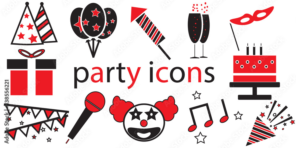 Party icons vector isolated in white background. Stock-Vektorgrafik ...