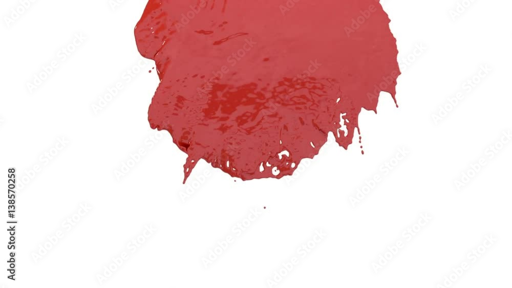 stream of red paint falling on white background - screen and dripping ...