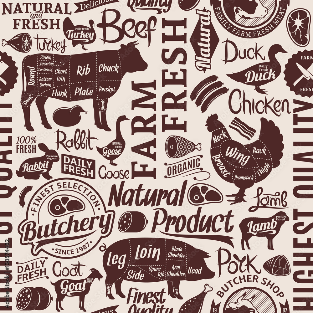 Typographic vector butchery seamless pattern or background Stock Vector ...