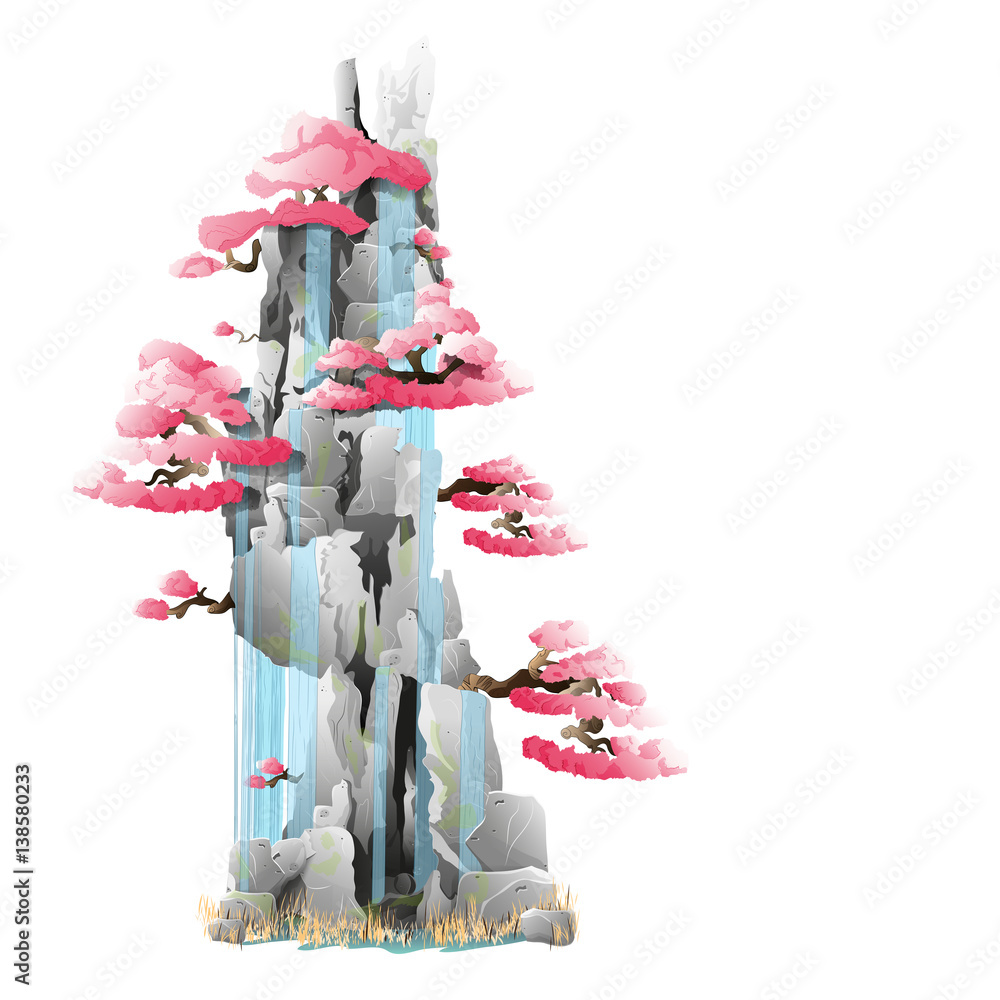 Beautiful traditional Japanese cartoon landscape Stock Vector | Adobe Stock