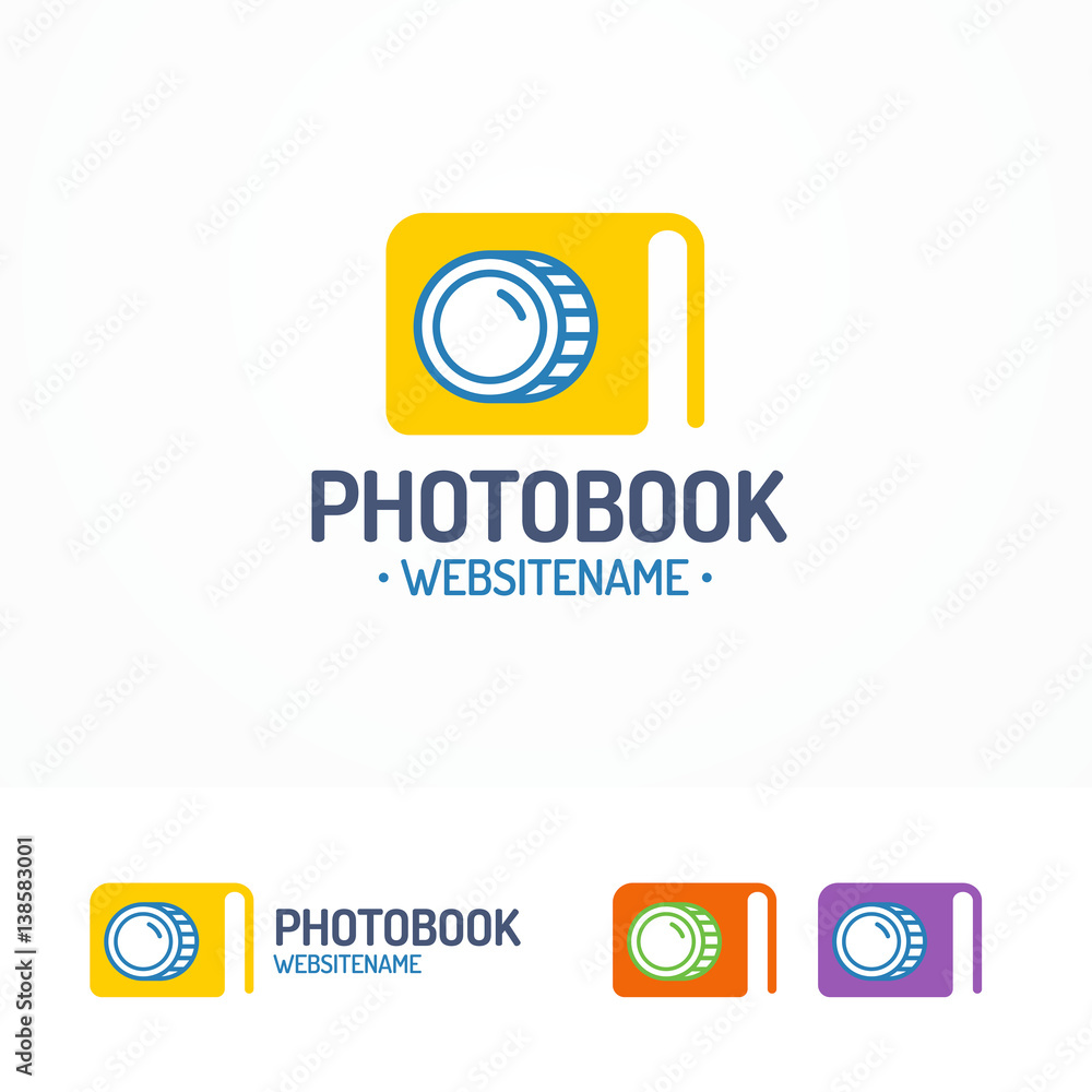 Photobook logo set with book and lens modern color flat style for use ...