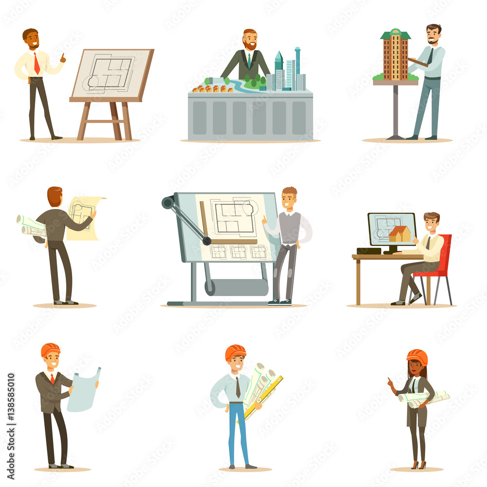 Architect Profession Series Of Vector Illustrations With Architects ...