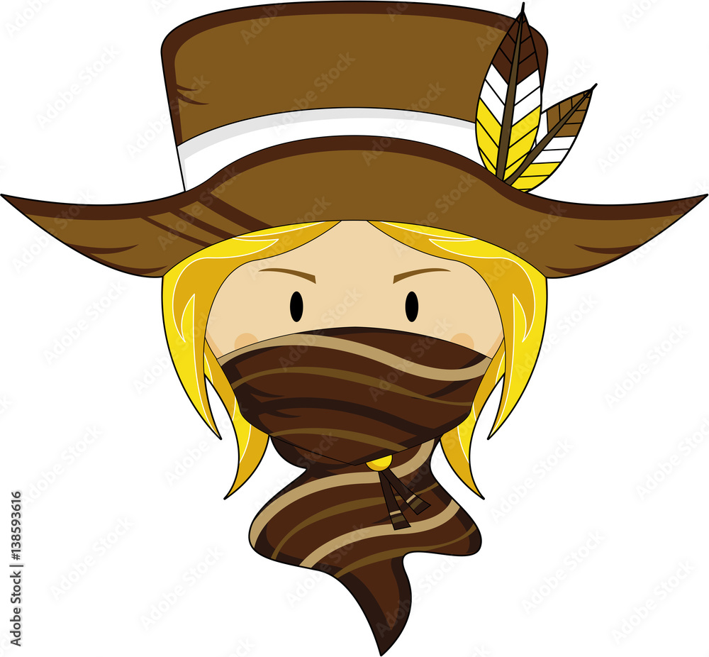 Cartoon Wild West Masked Cowgirl Stock Vector | Adobe Stock