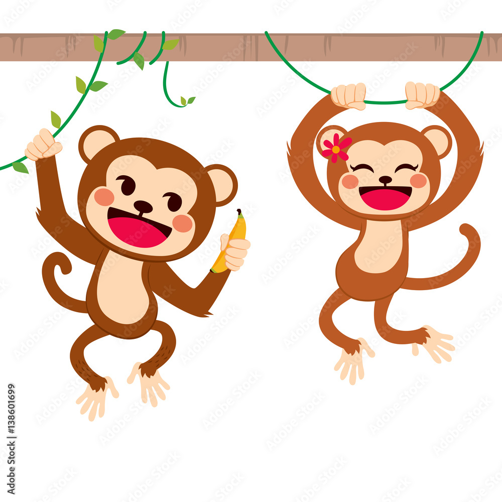 Two Cartoon Monkeys With Bananas