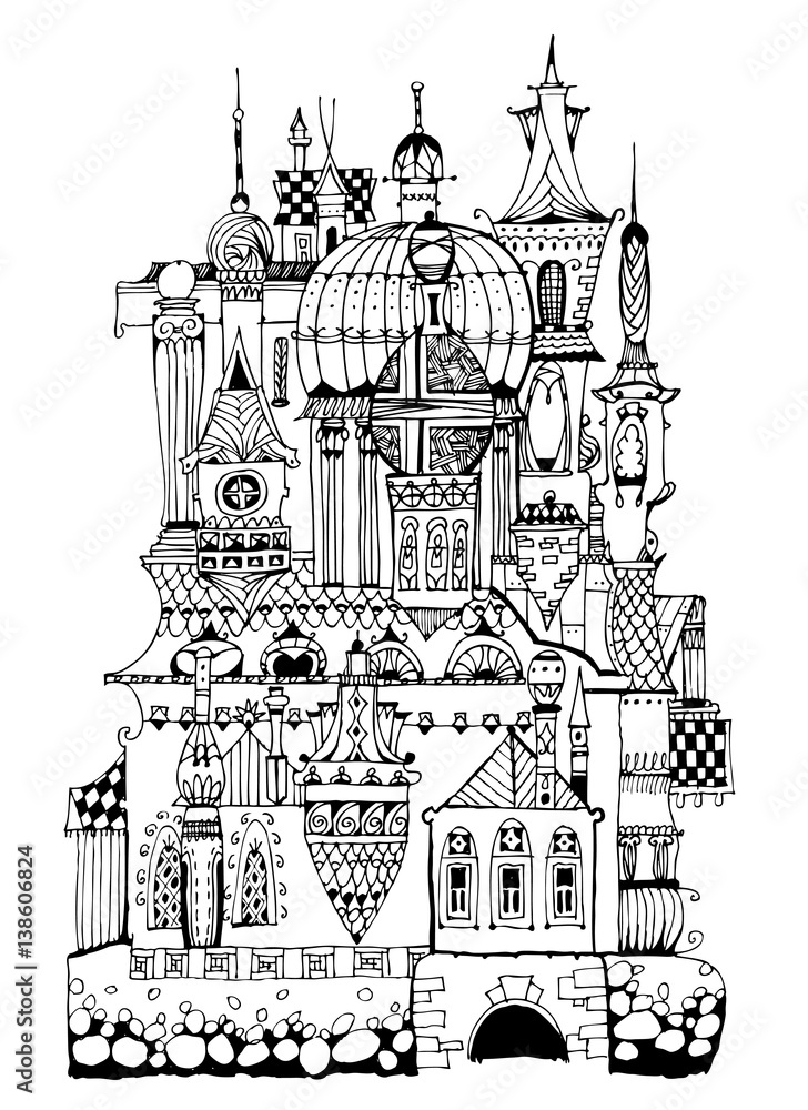 Very detailed building, Doodle design element Stock Illustration ...