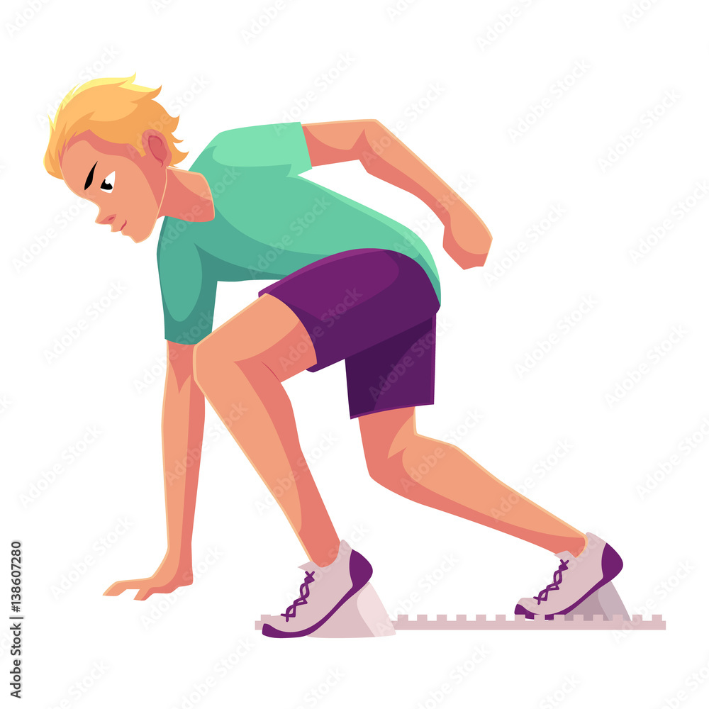 Young and handsome male runner, sprinter, jogger ready to start ...