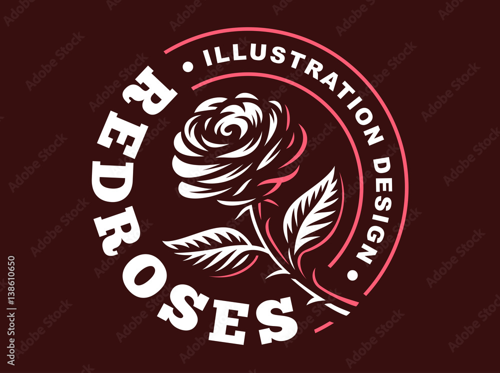 Red rose logo - vector illustration, emblem design on dark background ...