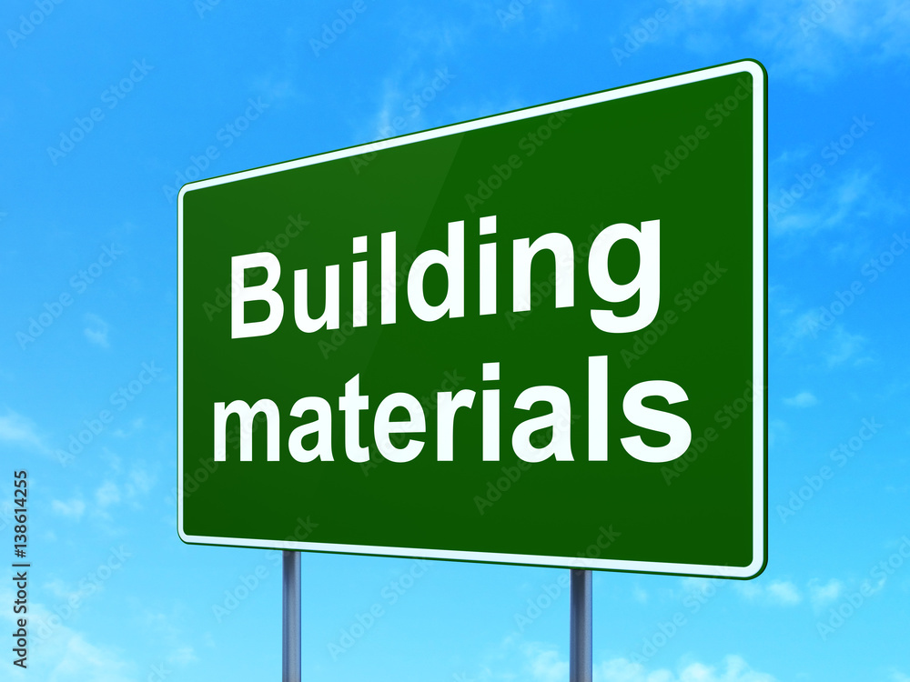 Construction concept: Building Materials on road sign background Stock ...