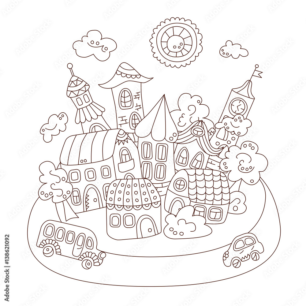 Cartoon fairy-tale town. Vector illustration Stock Vector | Adobe Stock