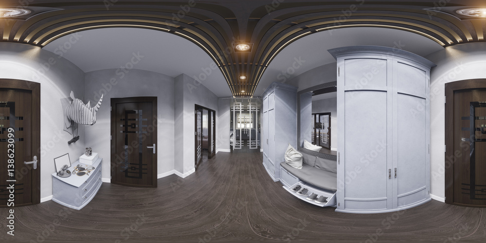 3d illustration hall interior design in classic style. Render is made ...