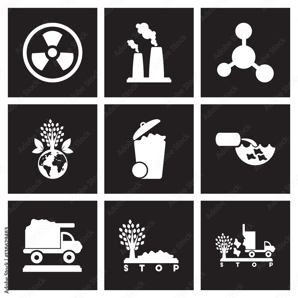 Concept flat icons in black and white environmental pollution Stock ...