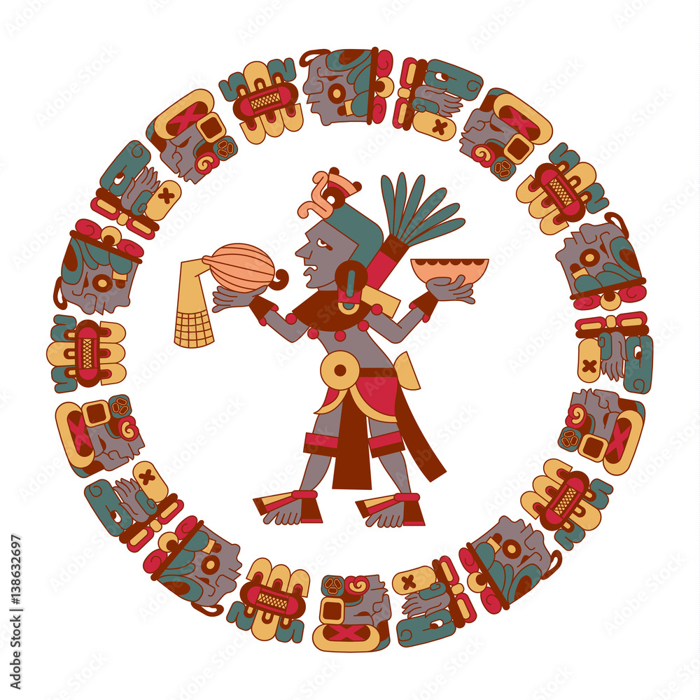 Vector illustration cartoon style aztec maya color cacao pattern. Stock ...
