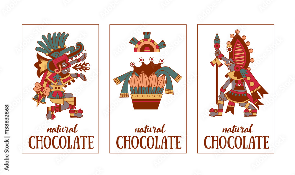Vector illustration cartoon style aztec maya color chocolate package ...