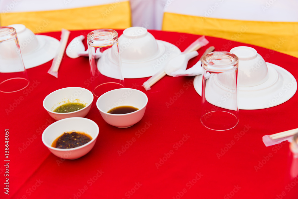 Prepare table of Chinese food party in wedding. Stock Photo | Adobe Stock