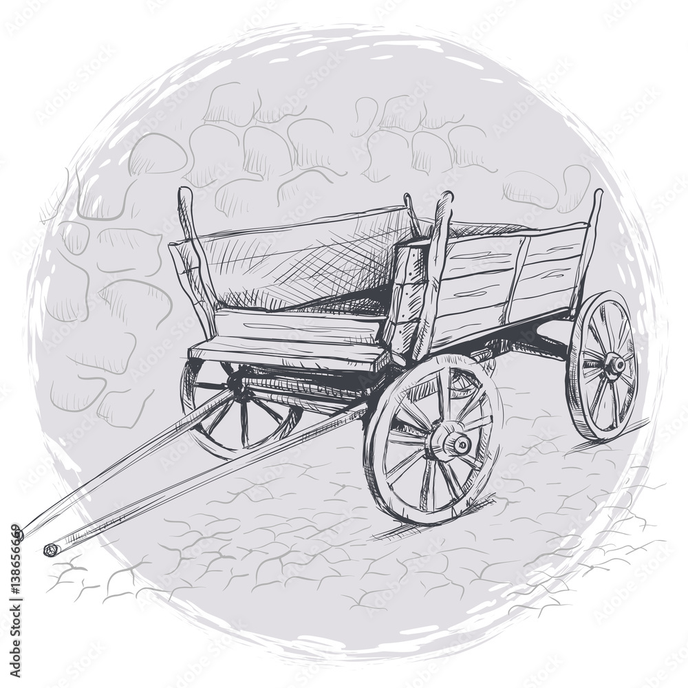 pencil drawing old cart on a gray background Stock Vector | Adobe Stock