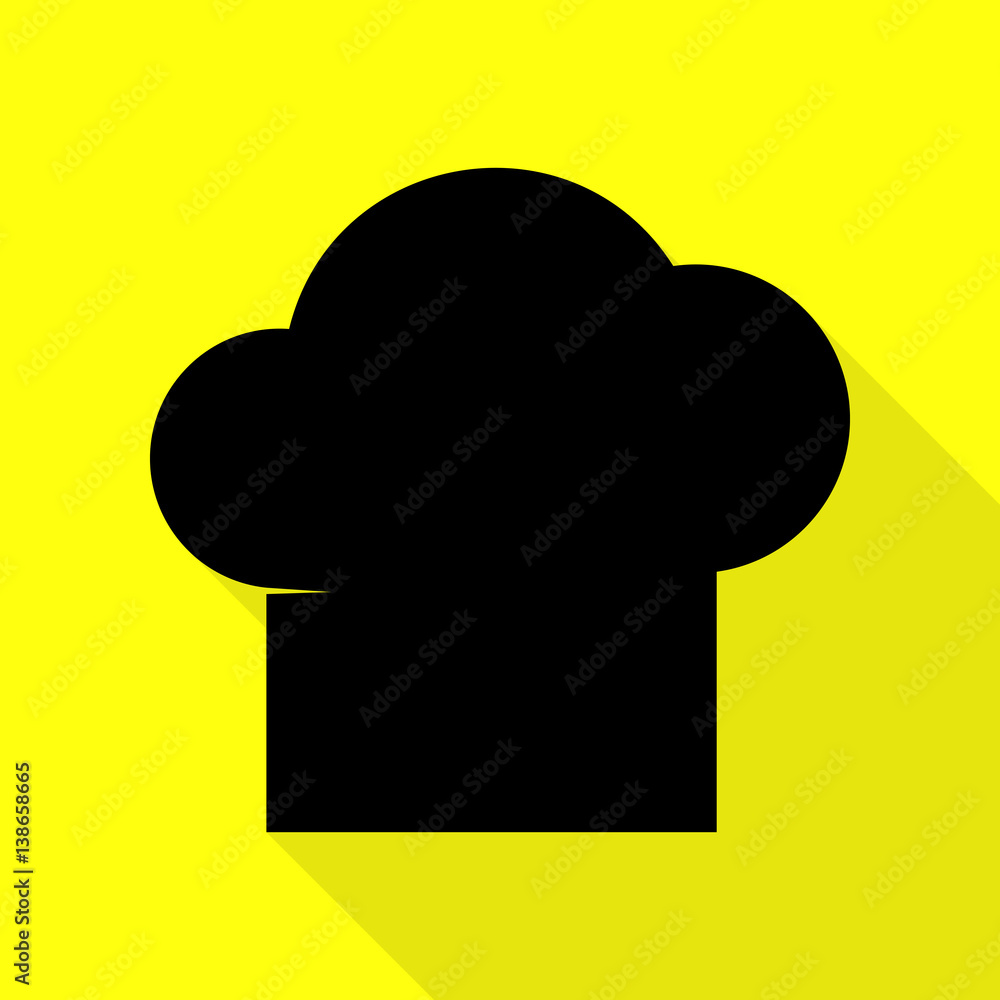 Chef cap sign. Black icon with flat style shadow path on yellow ...