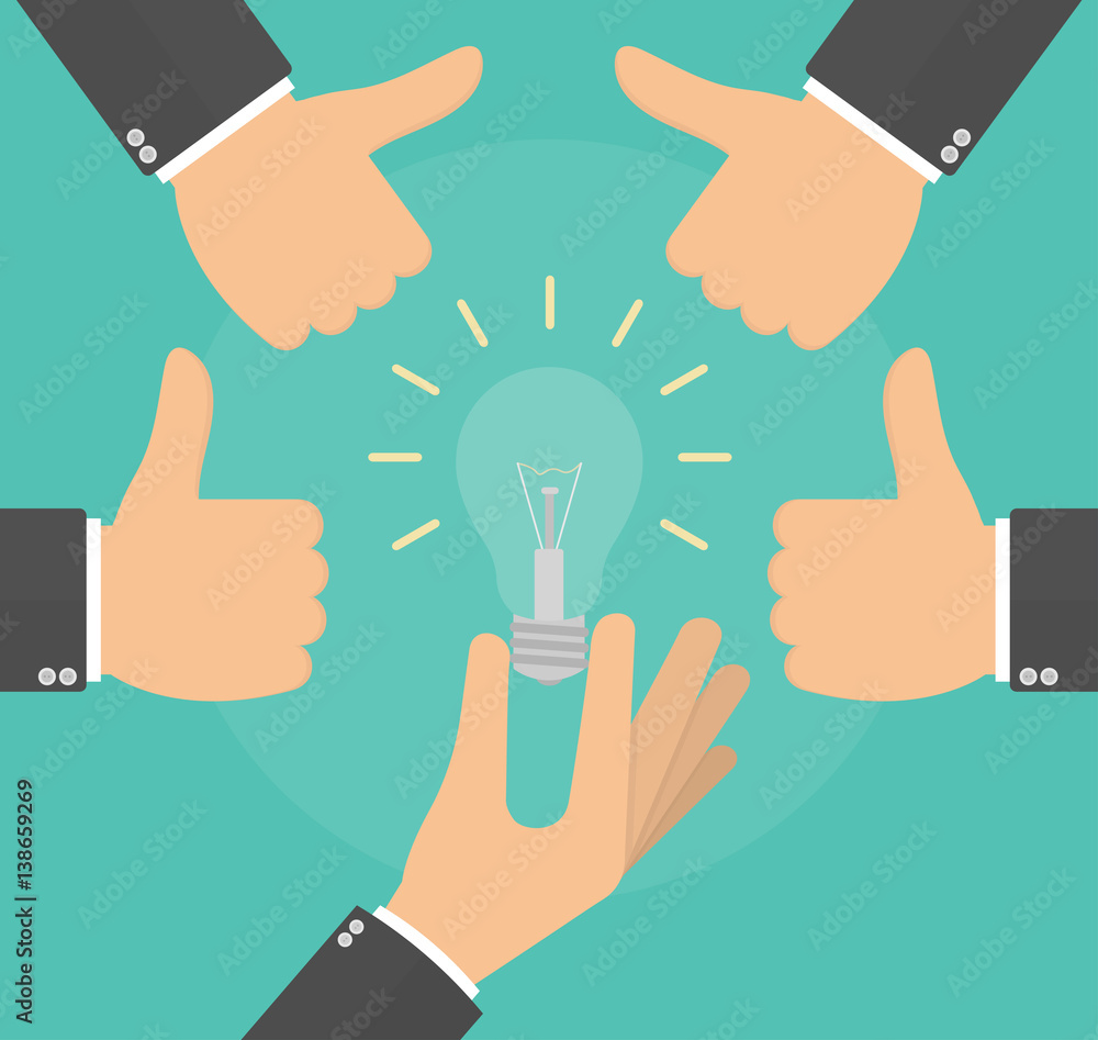 Presenting or showing a good idea concept. Hand holding a lightbulb ...