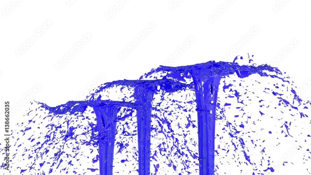 Beautiful fountain spray liquid like blue paint. 3d on white background ...