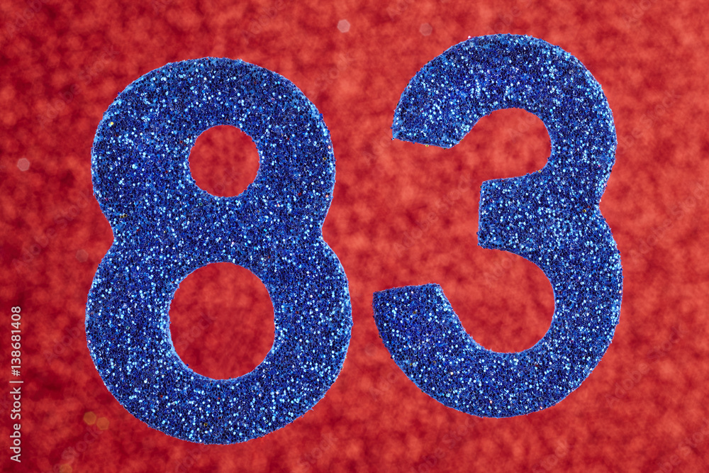 Number eighty-three blue color over a red background. Anniversary ...