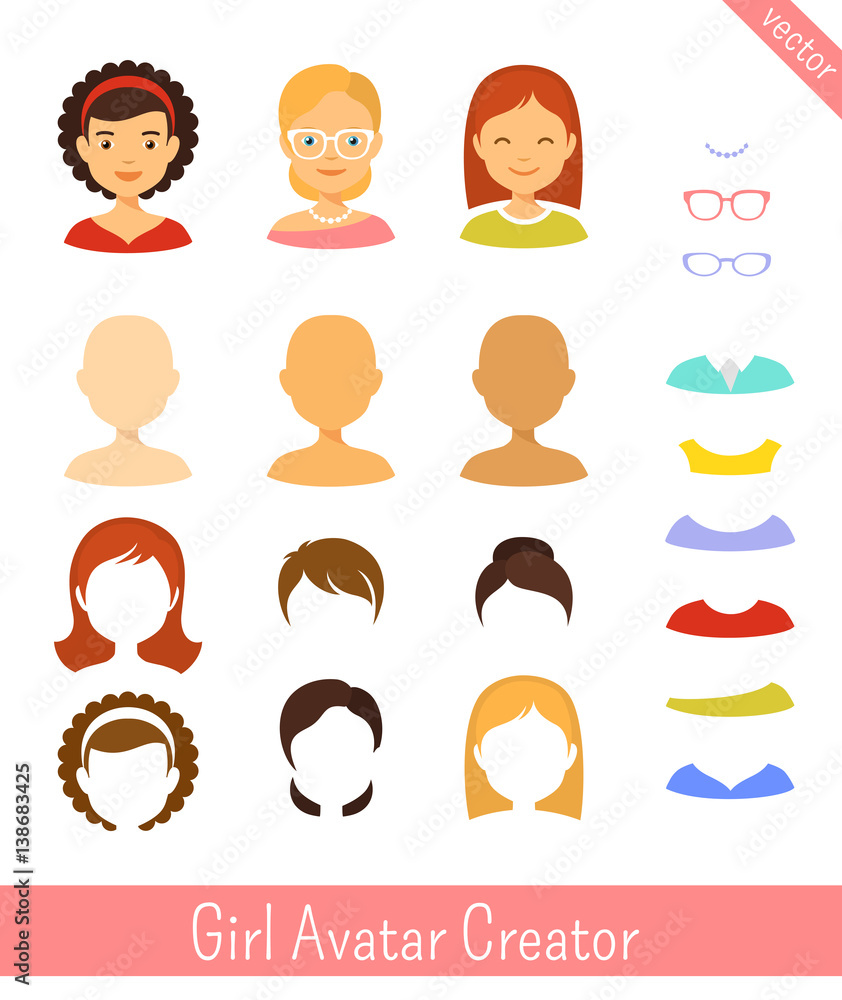 Girl avatar creator and female avatars set Stock Vector | Adobe Stock