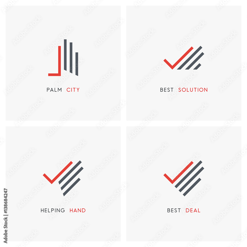 Business logo set. Hand with check mark or tick symbols - partnership ...