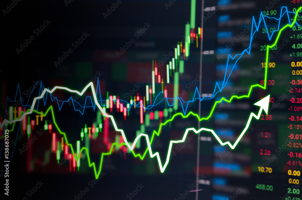 Photo & Art Print Stock market digital graph chart on LED display ...