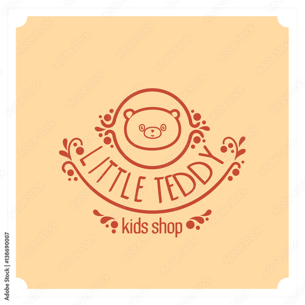 Kids shop logo with teddy bear. Cute kindergarten sign. Stock Vector ...
