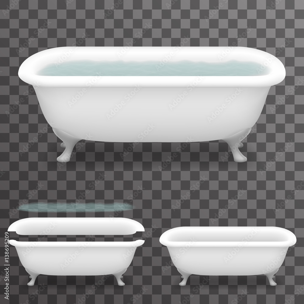 Retro Bath with Water Realistic 3d Parallax Bathtub Transparent ...