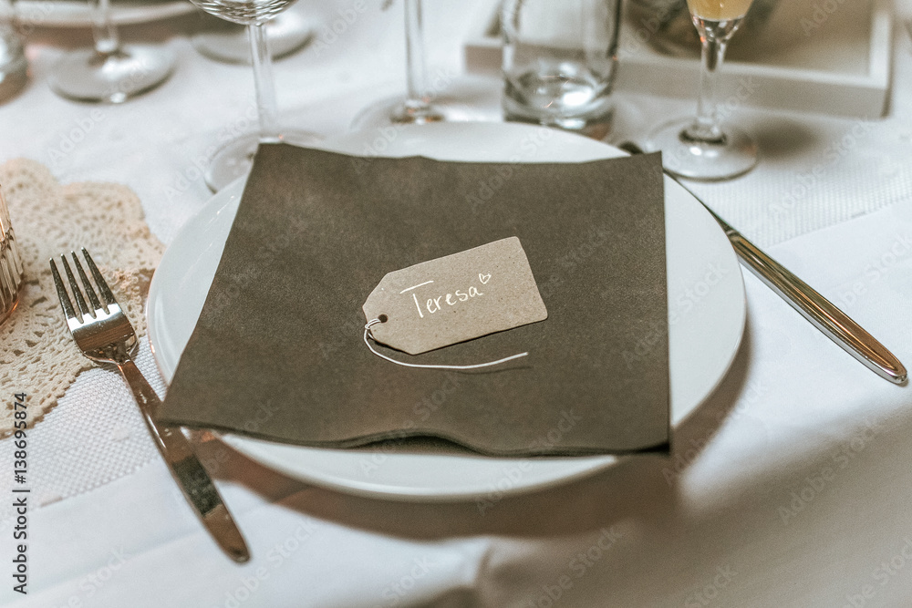 table with name tag at wedding Stock Photo | Adobe Stock