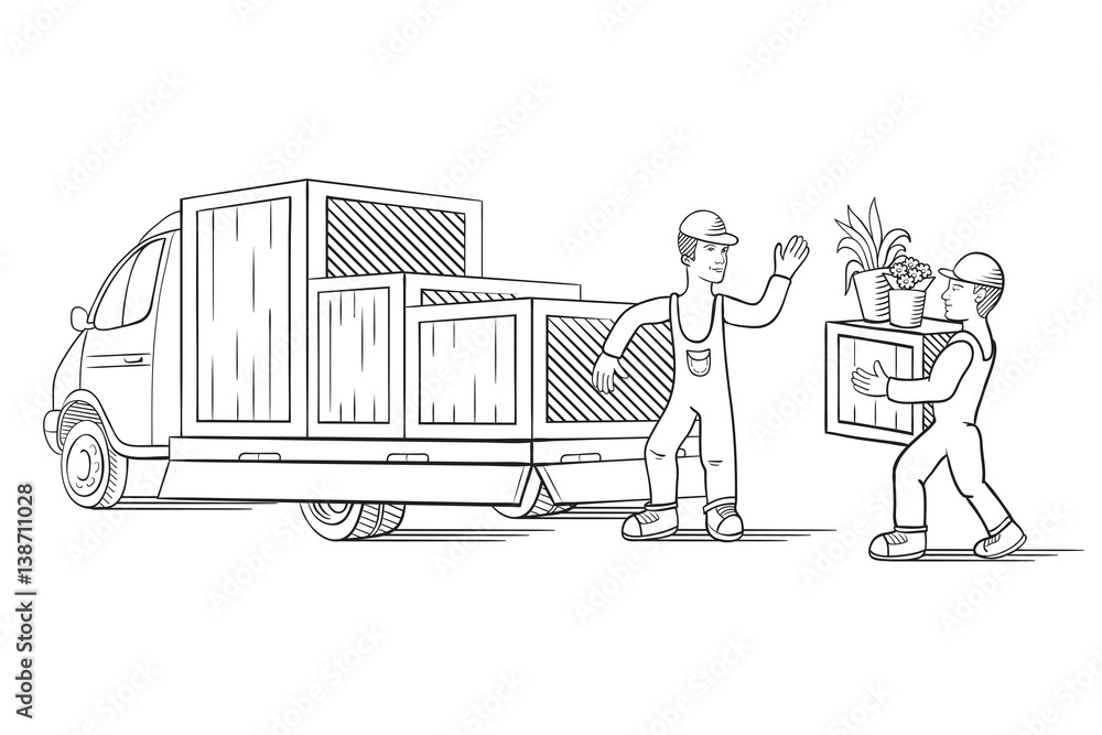 Vector illustration of truck with cargo for moving or relocation with ...