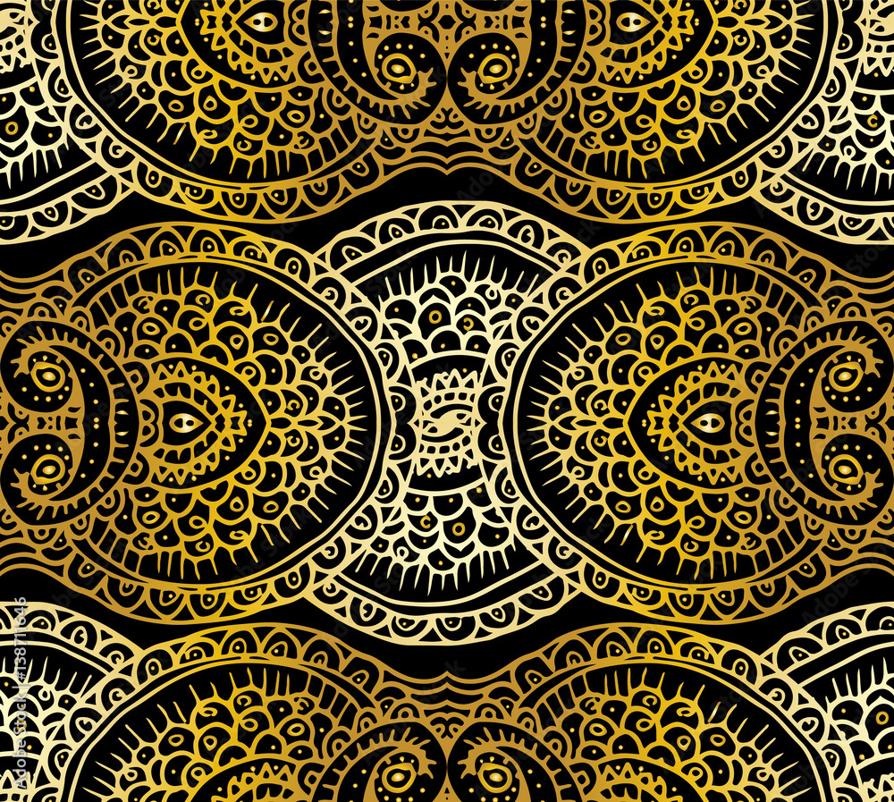 Ethnic tribal abstract background endless gold pattern in vector. Can ...