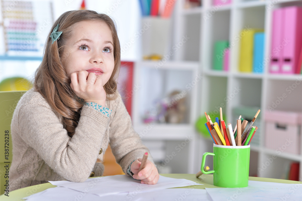 little girl drawing Stock Photo | Adobe Stock