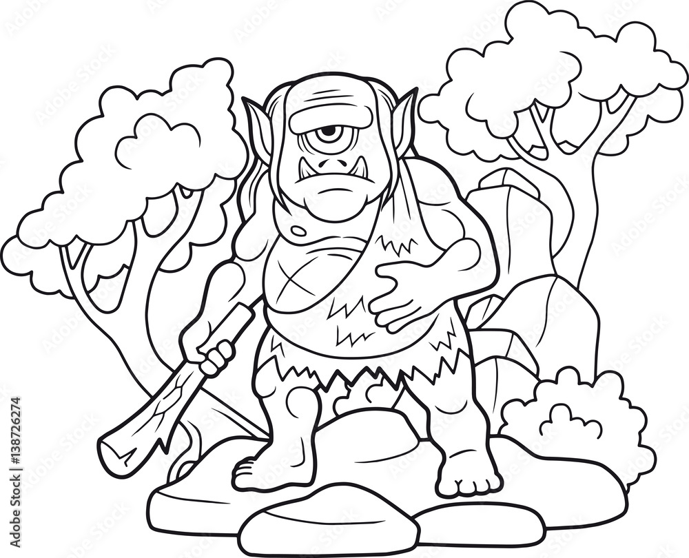 cartoon cyclops with a club in his hand Stock Vector | Adobe Stock