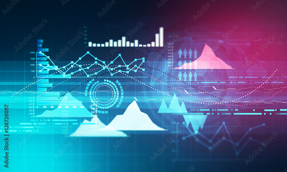 Chart with uptrend line graph, bar chart and diagram in bull market on ...