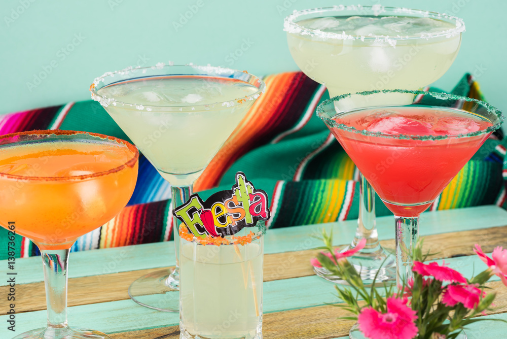 Mexican fiesta table with assorted margaritas cocktail. Stock Photo ...