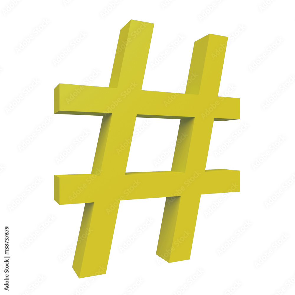 3d Yellow Hashtag Sign Isolated On White Background, 3d illustration ...