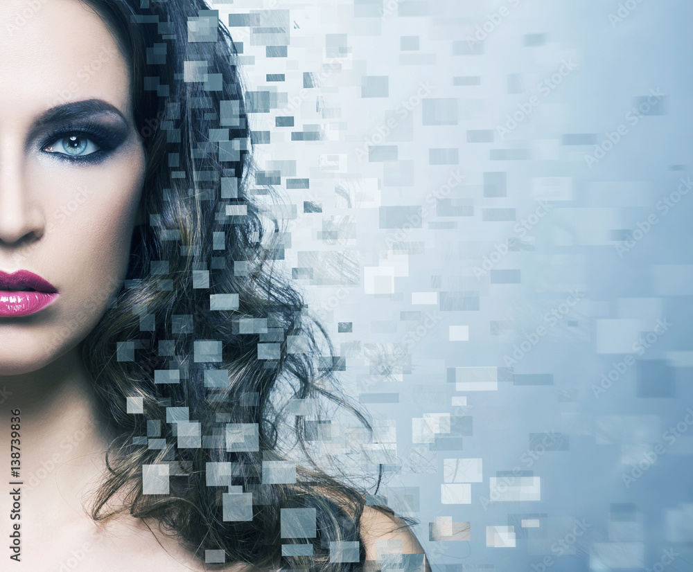 Half face of young and healthy girl. Young and beautiful woman (plastic ...