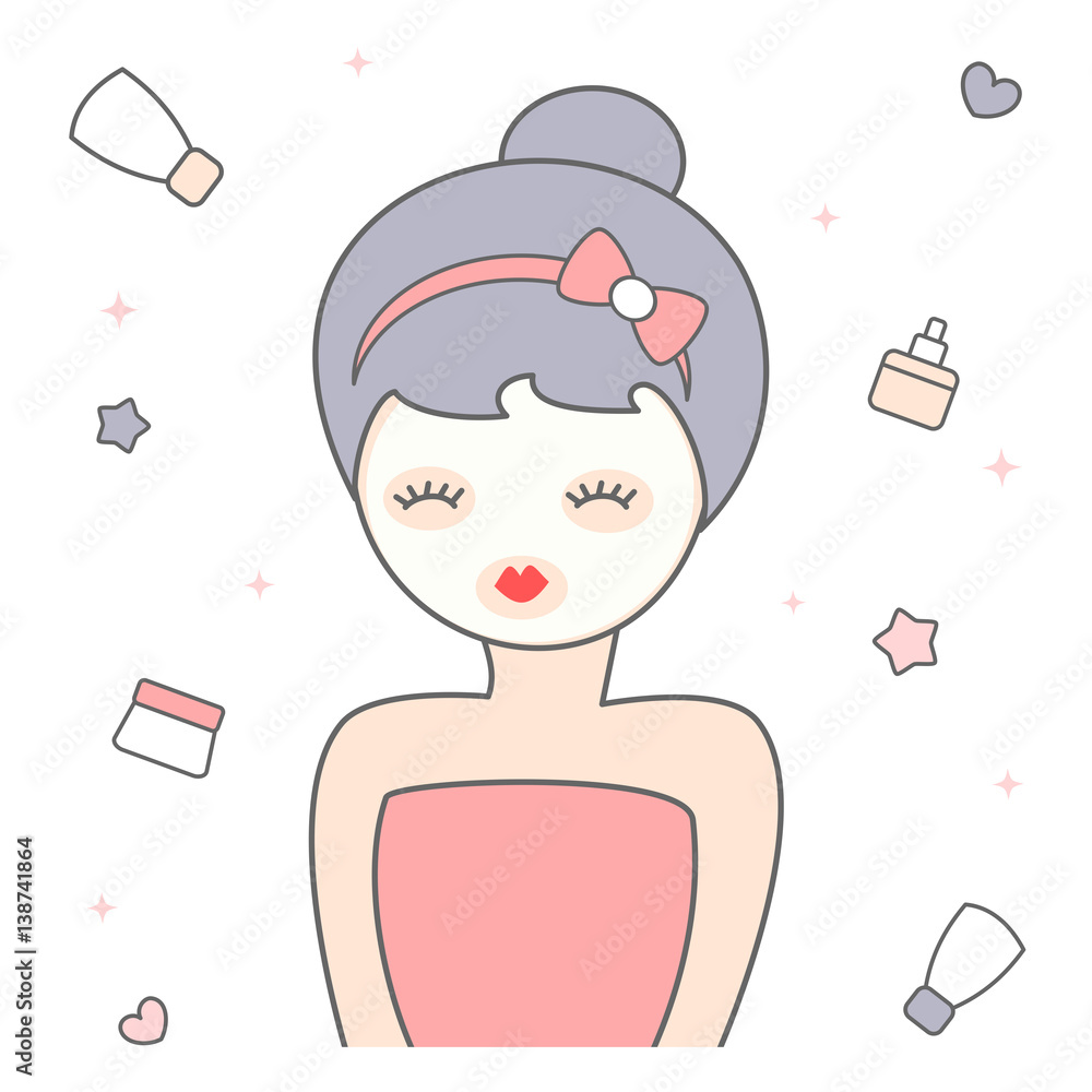 cute cartoon girl with beauty mask vector illustration Stock ...