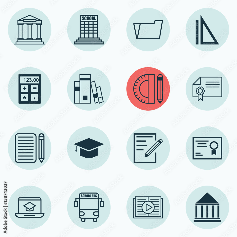 Set Of 16 Education Icons. Includes Certificate, Graduation, Diploma ...