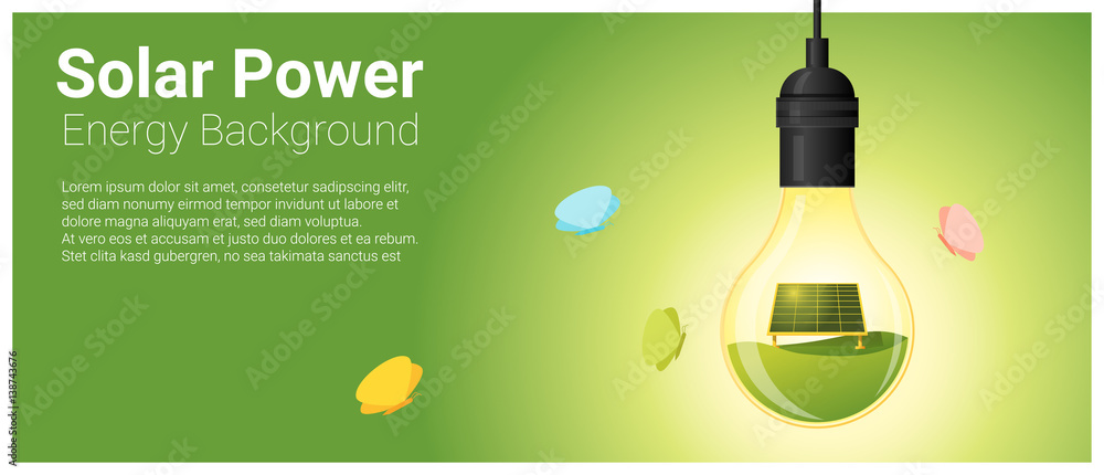 Energy concept background with solar panel in light bulb , vector ...
